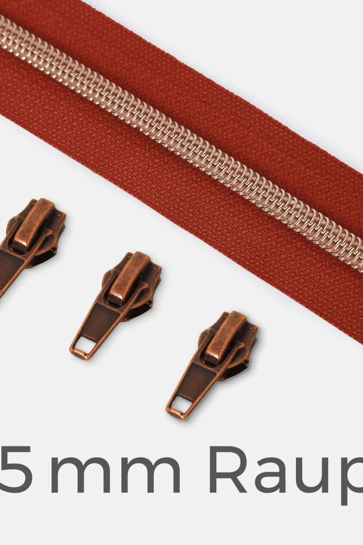 Kupfer Reißverschluss metallisiert 6,5mm Rost D045 1m lang | PATTYDOO