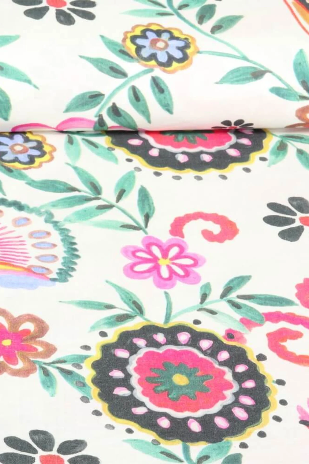Viskose Webware Gemalte Blumen Weiß Multicolor | PATTYDOO